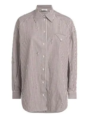 Sandro Striped Cotton Embellished Shirt - Brown