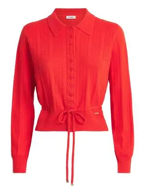 Sandro Wool-blend Pointelle Knit Cardigan With Point Collar - Red