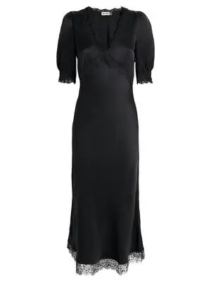 Rixo Annina Midi Dress In Satin With Lace Trim - Black