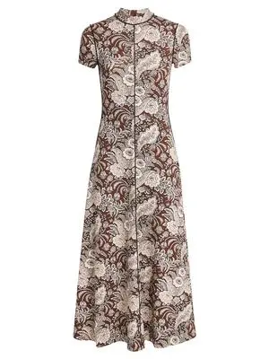 ME+EM Jersey Botanical Print Midi Dress - Brown