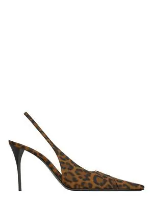 Saint Laurent Saint Laurent Leopard Print Babylone Slingback Pumps 90 Brown