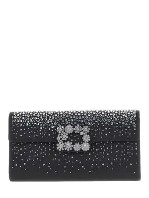 ROGER VIVIER Efflorescence Satin Pouch With Rhinestones - Black