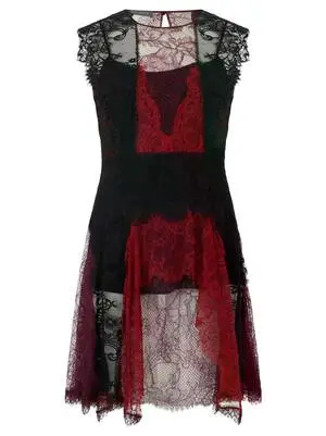 Alberta Ferretti Lace-panelled Asymmetric Flared Mini Dress - Black