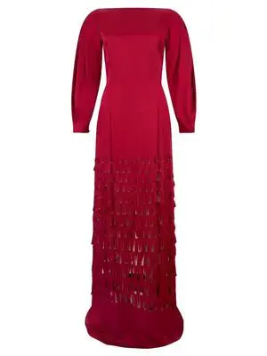 Alberta Ferretti Laser-cut Long-sleeved Maxi Dress - Red