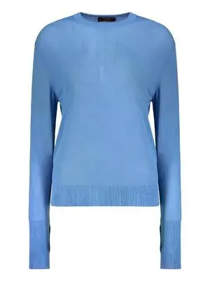 MOORER Ribbed-trim Crew Neck Sweater With Button Detail - Blue