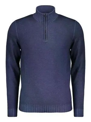 MOORER Virgin Wool Quarter-zip Sweater - Blue