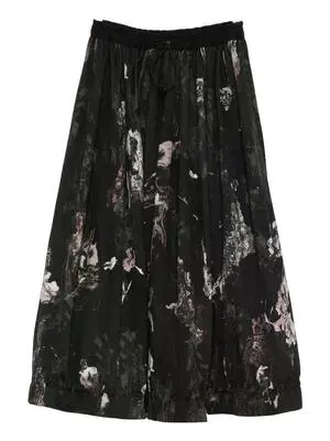 Yohji Yamamoto Abstract Print Drawstring Skirt - Black
