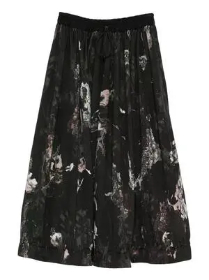 Yohji Yamamoto Abstract Print Drawstring Skirt - Black