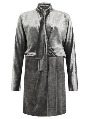 Alberta Ferretti Velvet Bow Detail Mini Dress - Grey