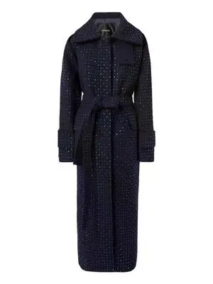Pinko Rhinestone-embellished Belted Coat - Blue