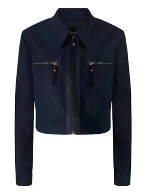 Pinko Zip-up Cropped Jacket With Classic Collar - Blue