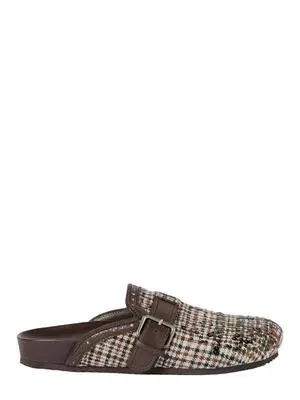 BRUNELLO CUCINELLI Brunello Cucinelli Water-Resistant Alpaca And Wool Checked Slippers With Sequined Embroidery And Buckle Detail