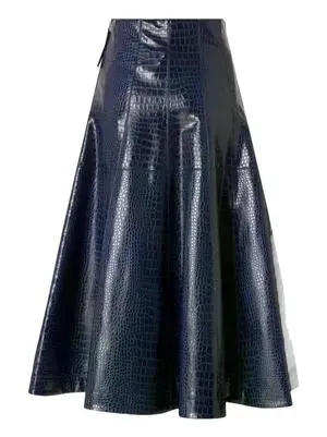 Pinko Croc-effect Flared Midi Skirt - Blue
