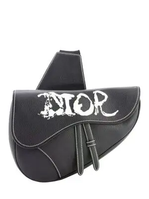Dior Peter Doig Saddle Bag Printed Leather Medium Crossbody Bag - Black