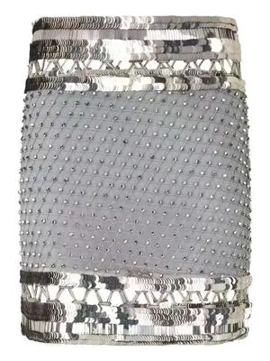 Alberta Ferretti Sequin And Rhinestone Embellished Mini Skirt - Grey