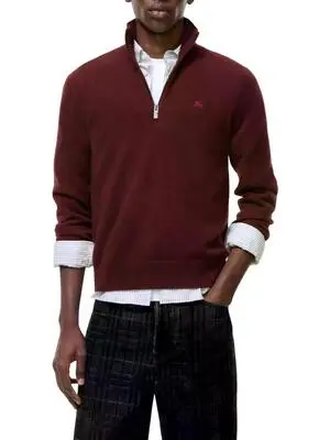 Burberry Burberry Cashmere Blend Half-Zip Sweater With Embroidered Knight Motif Red