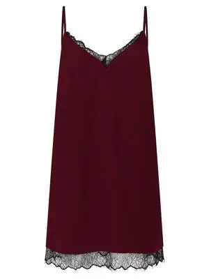 LITTLE LIES Plum Hammered Satin Slip Dress With Lace Trim - Red