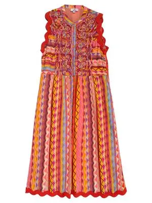 NIZA Niza Tulum Sleeveless Embroidered Geometric Print Maxi Dress