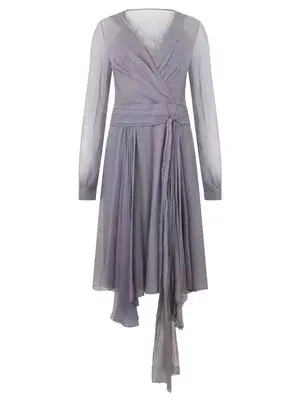 ALBERTA FERRETTI Alberta Ferretti Pleated Silk-Chiffon Long-Sleeved Wrap Dress