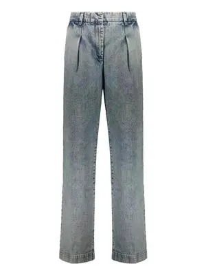 MOORER Pleated Detail Acid Wash Jeans - Blue