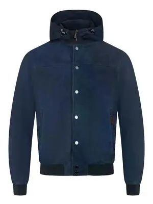 MOORER Moorer Darren Ur Hooded Button-Up Leather Jacket Blue