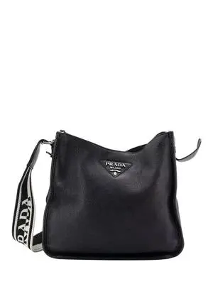 PRADA Prada Logo Strap Leather Medium Hobo Bag
