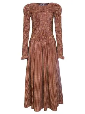 AMY LYNN Cara Smocked Midi Dress In Multi Gingham Check - Brown