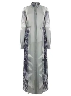 Alberta Ferretti Silk Graphic Print Maxi Shirt Dress - Grey