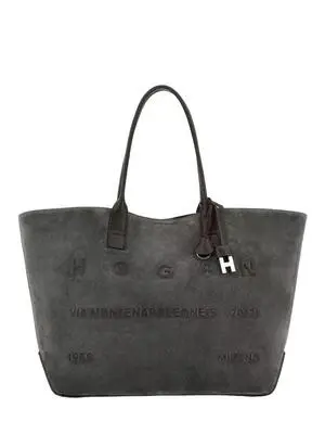 Hogan Suede Shopper Bag With Embossed Logo - Grey