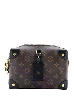 LOUIS VUITTON Petite Malle Souple Handbag Monogram Canvas With Leather Shoulder Bag - Black