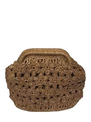 ZANATANY CONCEPTS Handwoven Raffia Clutch With Floral Detailing - Brown
