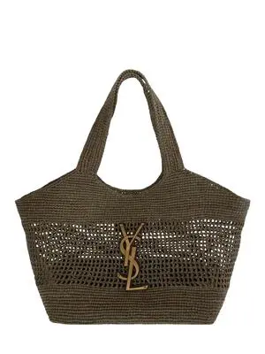 Saint Laurent Saint Laurent Icare Raffia Tote Bag With Logo Detail Green