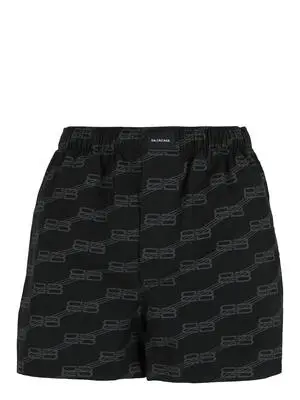 Balenciaga Bb Logo Monogram Pajama Shorts - Black