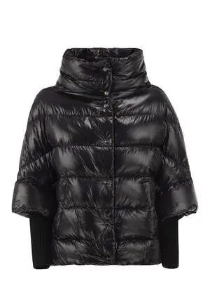 Herno Padded Jacket With High Collar And Knitted Cuffs - Black