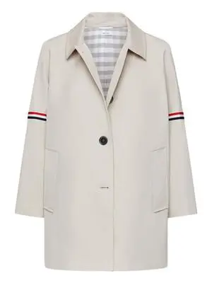 Thom Browne Cropped Car Coat With Rwb Armbands - Brown