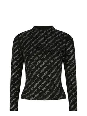 Balenciaga Embellished Logo High Neck Top - Black