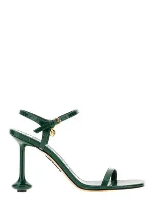 Loewe Heeled Sandal With Croc Effect And Ankle Strap - Green