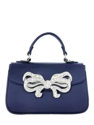 Judith Leiber Satin Bow Top Handle Bag - Silver Navy