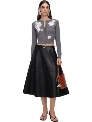SELF-PORTRAIT Floral Appliqué Wool-Blend Cardigan Grigio