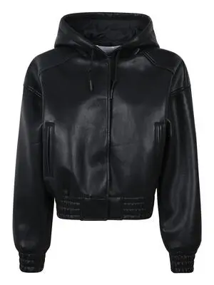 THE FRANKIE SHOP Faux Leather Bomber Jacket With Hood - Black