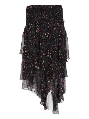 MARANT ETOILE Floral Tiered Asymmetrical Skirt - Black