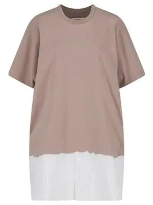 MAISON MARGIELA MM6 Cotton Blend Mini Dress With Striped Hem Dune