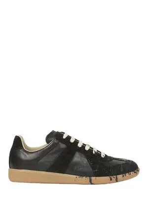 MAISON MARGIELA MAISON MARGIELA Leather And Suede Sneakers With Paint-Splash Toe And Natural Rubber Sole Nero