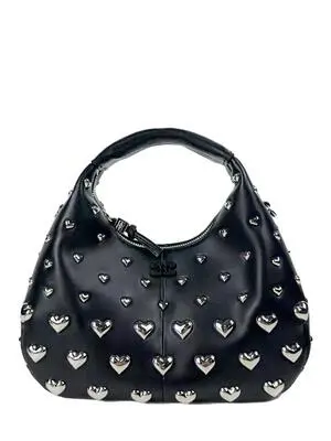 GANNI Mini Heart Hobo Handbag - Black