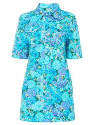 Chloé Short-sleeve Military Button Mini Dress - Blu