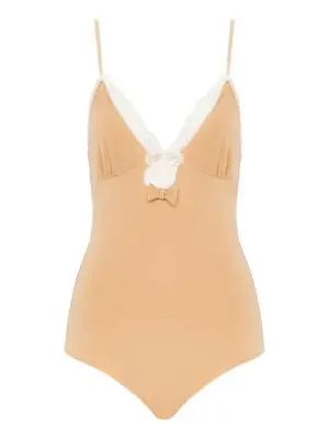 CHLOÉ CHLOÉ Ruched V-Neck Bodysuit With Lace Trim