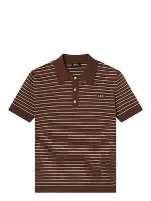 A.p.c. Striped Cotton Polo Shirt With Logo - Marrone