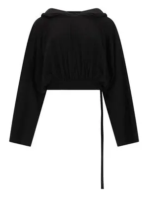 Rick Owens Cropped Hooded Long Sleeve Top - Black