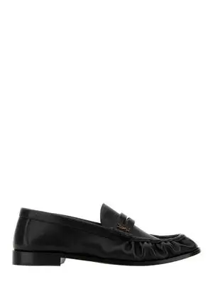 SAINT LAURENT SAINT LAURENT Black Leather Loafers With Gathered Detailing