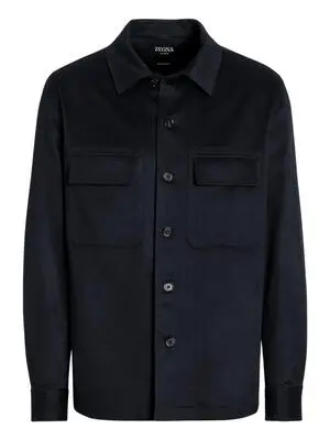 ZEGNA Zegna 100% Cashmere Button-Front Shirt With Elbow Patches & Flap Chest Pockets